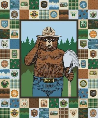 36" X 44" Panel Smokey Bear Only You Ranger Camping Cotton Fabric Panel ...