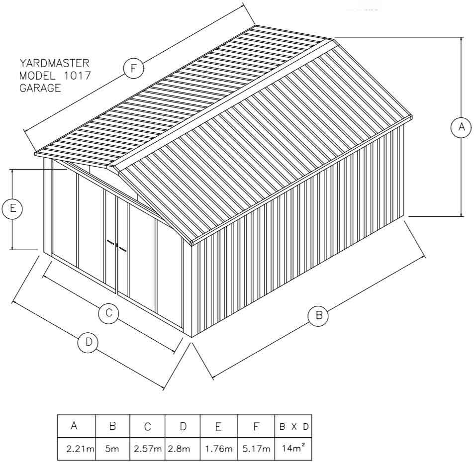 YARDMASTER METAL GARAGE 5x3m 17ft 10ft BUILDING APEX DOUBLE DOORS 17x10 ...