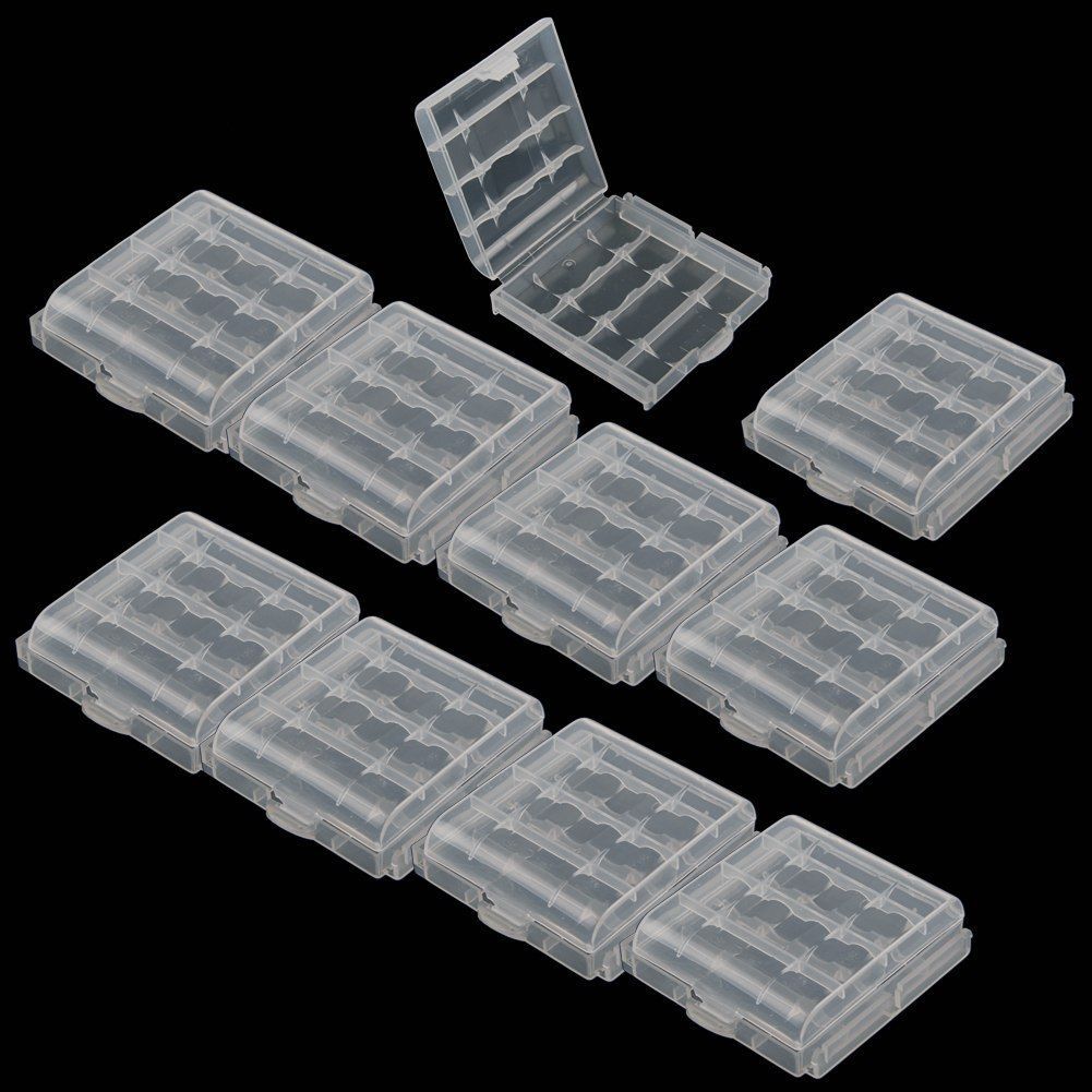 10pcs Hard Plastic Clear Case Cover Holder AA/AAA Battery Storage Box ...