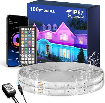 Outdoor LED Strip Lights Waterproof 100FT (2 Rolls of 50Ft) IP68 LED ...