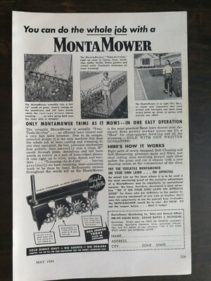Vintage 1954 MontaMower Monta Mower Full Page Original Ad | eBay