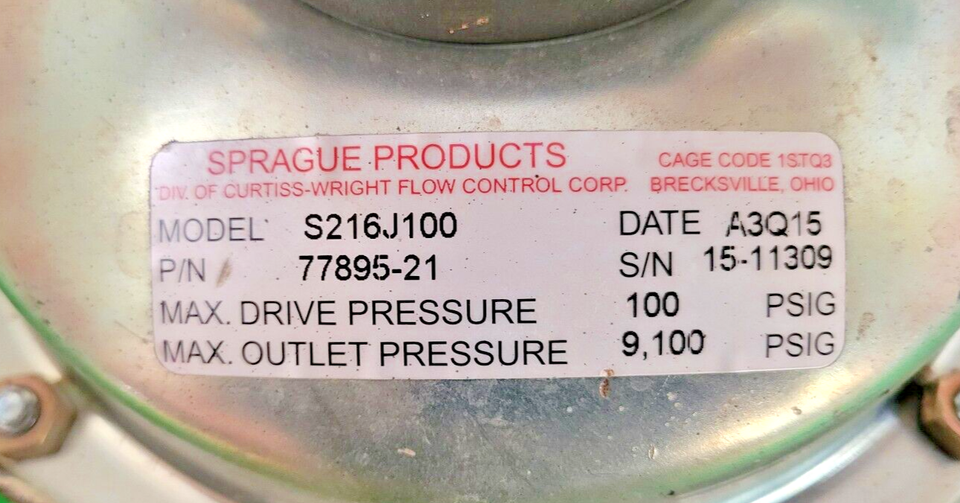 🟠SPRAGUE S-216-J STD AIR DRIVEN LIQUID PUMP PESSCO IS OFFERING 1 ...