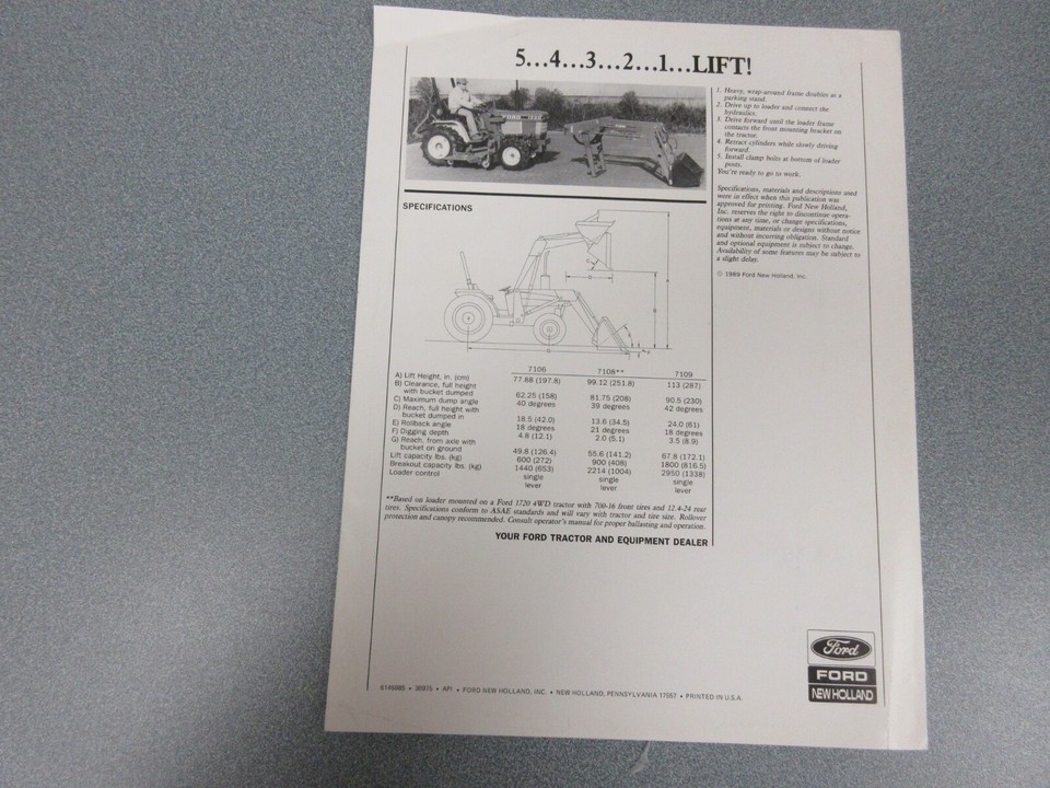 Ford NH 7106, 7108 & 7109 Quick-Attach Front Loader Sales Sheet 2 Page ...