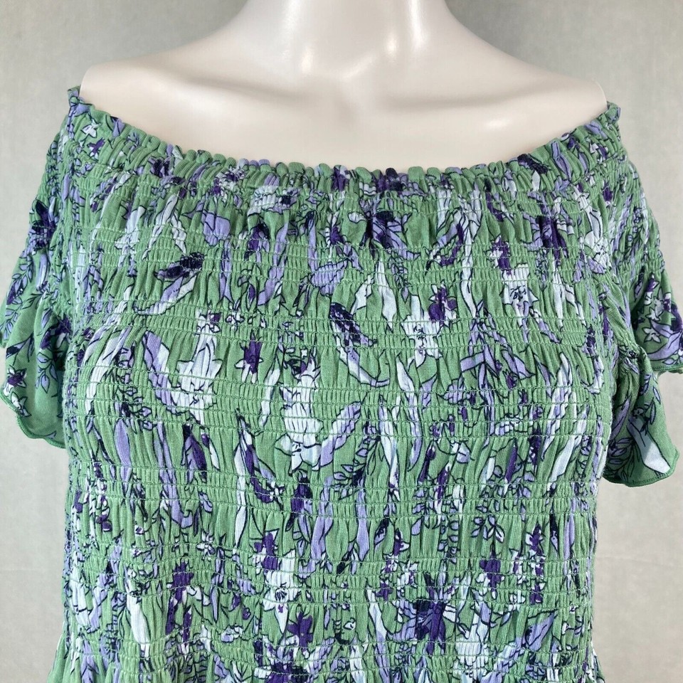 A Pea In The Pod Shirt Womens M Green Purple Floral Off The Shoulder ...