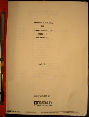 Conrac Model 412 Bendmaster Synchro Bend, Isntall Setup Operations ...