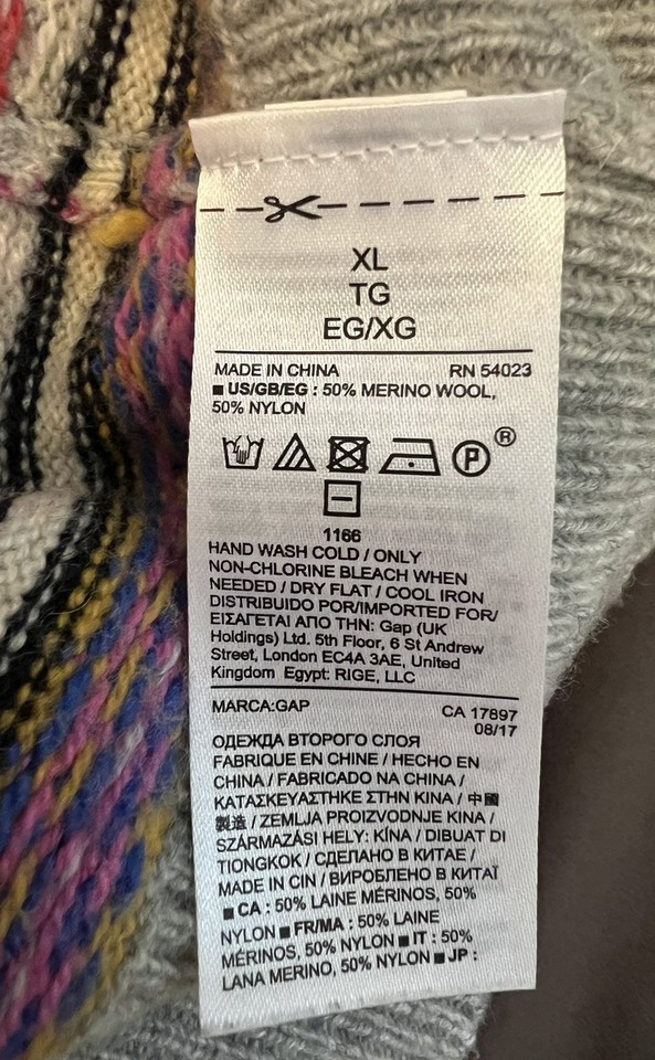 GAP Fair Isle Sweater Size XL Grey Pink Multi Wool Blend Stripes ...