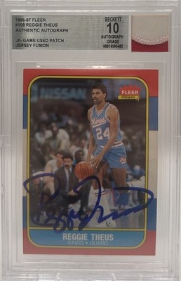 1986-87 Fleer Reggie Theus GAME-USED PATCH BGS 10 AUTO Kings / Bulls | eBay
