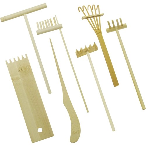 7 Piece Garden Rake Kit with Bamboo Rakes Holder Moss Brush and Zen ...