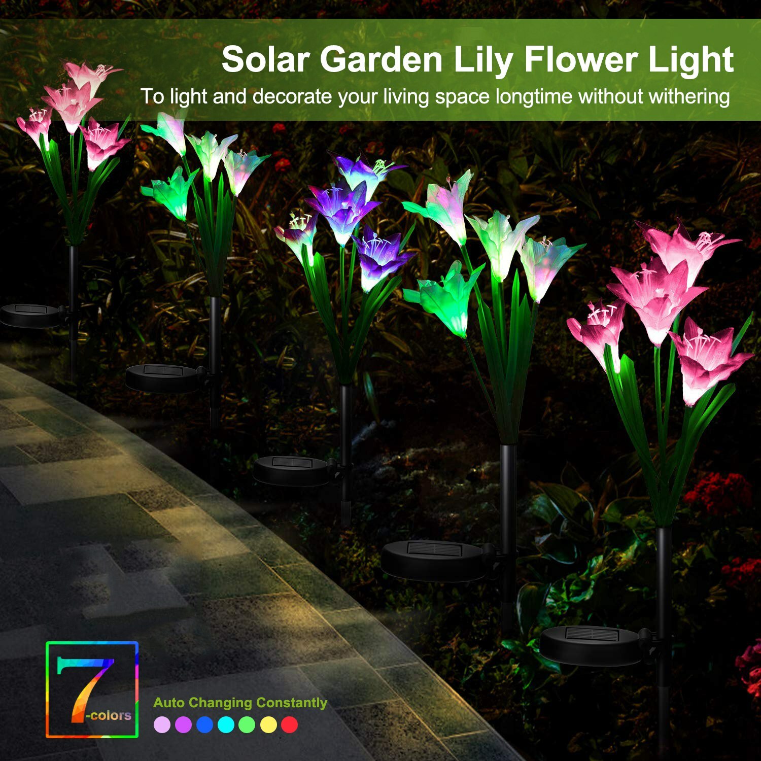 2 Pack Solar Lily Flowers Garden Lights Christmas LED Outdoor Lamp ...