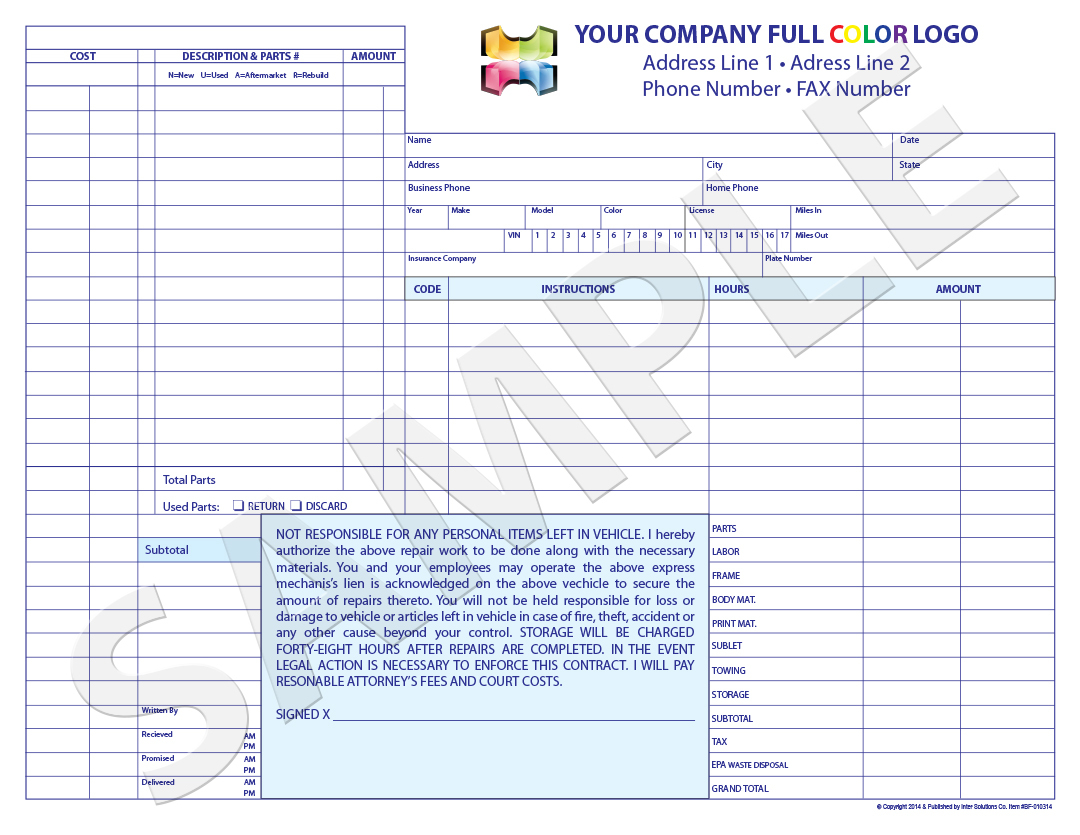 Auto Body Shop Estimate Template