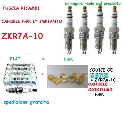 4 CANDELE ORIGINALI FCA 55190788 FIAT 500 312 GRANDE PUNTO 199 PANDA ...