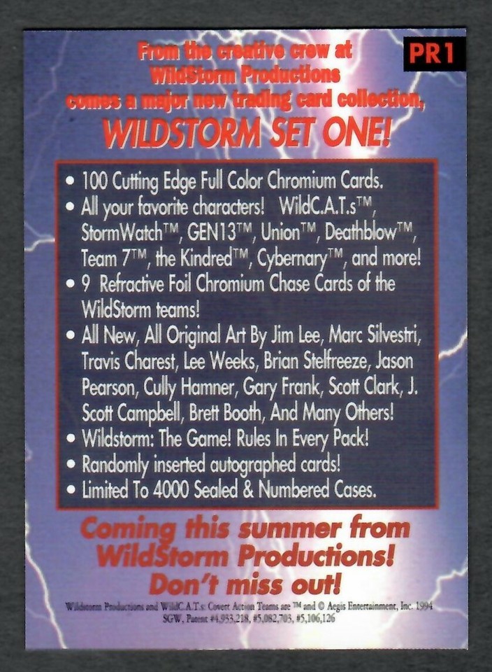 WILDSTORM SET ONE 1994 WILDSTORM PRODUCTIONS CHROMIUM PROMO CARD PR1 ...