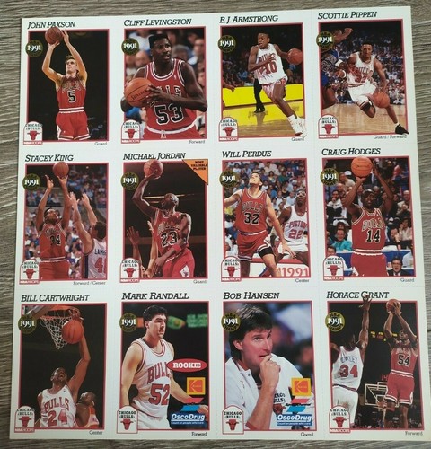 1991-92 NBA Hoops Chicago Bulls Uncut Team Sheet Osco Kodak Jordan ...