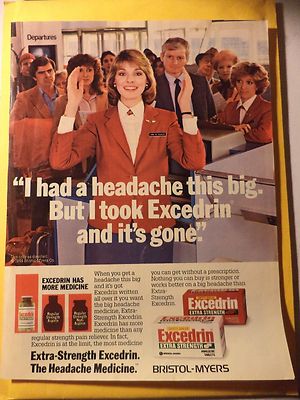 EXCEDRIN EXTRA STRENGTH " I HAD A HEADACHE THIS BIG" Magazine AD 1985 ...