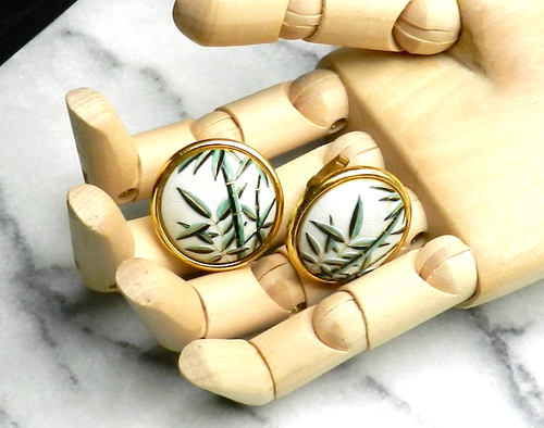 Vintage TOSHIKANE Bamboo Gold Metal Ceramic Cuff Links Hand Painted ...