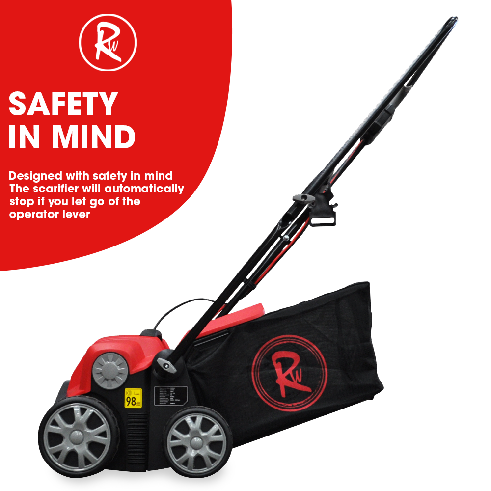 Electric Scarifier Lawn Raker Aerator 34cm RocwooD 1600W Motor Garden 2 ...