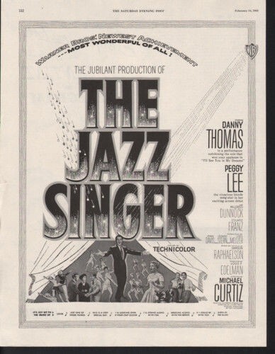 1953 JAZZ SINGER DANNY THOMAS PEGGY LEE CURTIZ DUNNOCK MUSICAL MOVIE AD ...