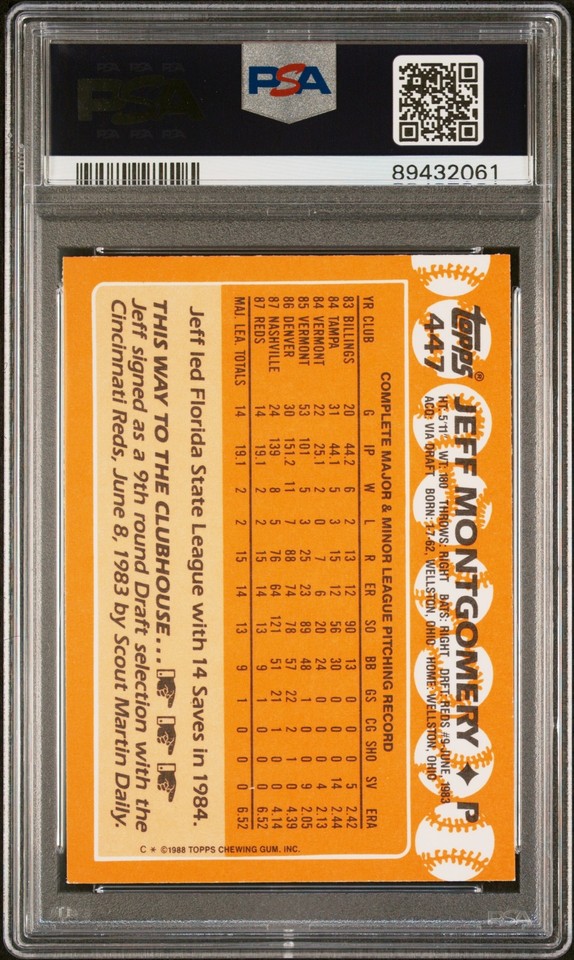 1988 Topps Tiffany #447 Jeff Montgomery Rookie Card RC Cincinnati Reds ...