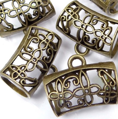 4 Scarf Pendant Charm Holding Antique Bronze Pewter Tube Slide Scarves ...
