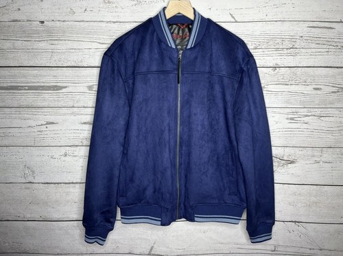Robert Graham Mens Navy Blue Faux Suede Full Zip Bomber Jacket Size ...