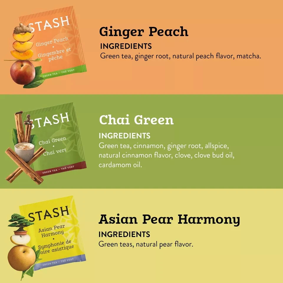 Stash Tea Green Tea Variety Pack Sampler Assortment - Caffeinated, 20 ...