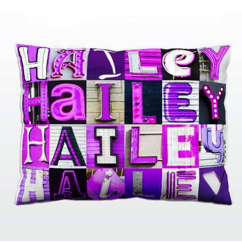 Personalized Pillow featuring the name HAILEY in photos of PURPLE sign ...