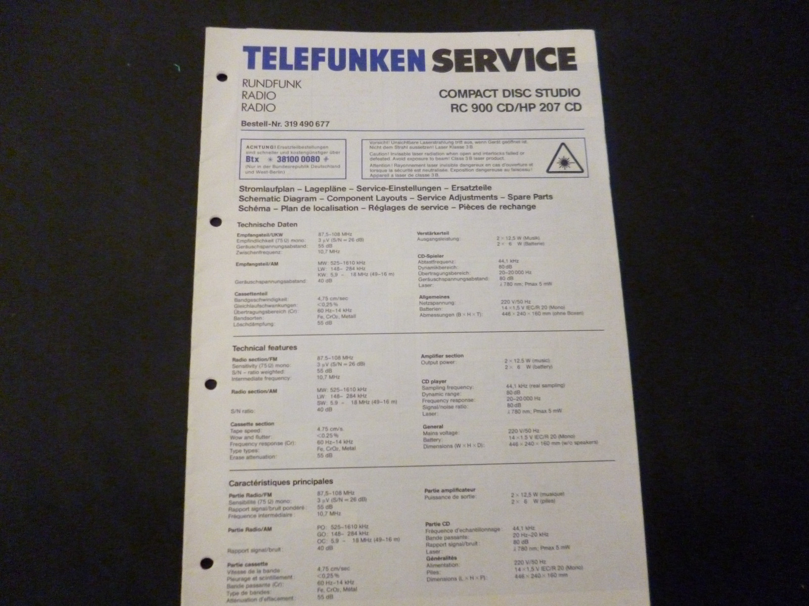 Original Service Manual Telefunken RC 900 CD HP 270 CD | eBay.de