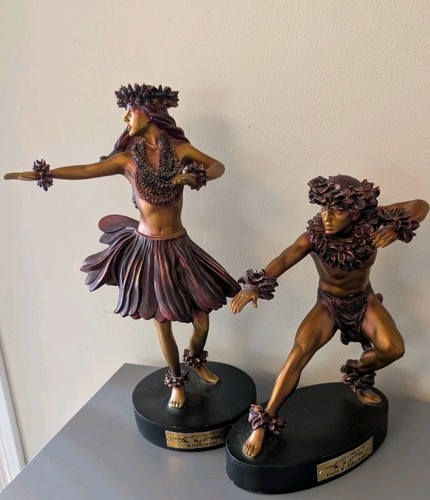 Kim Taylor Reece 2 Hawaiian Statues Hula Kahiko Kane & Kilohinani Boy ...