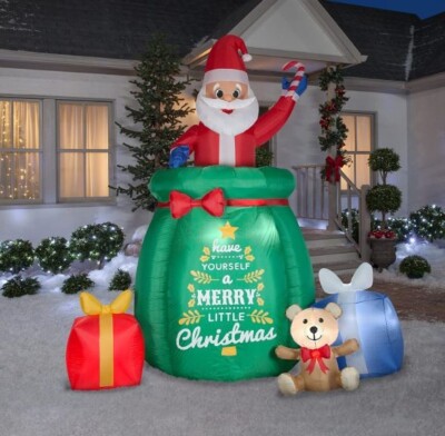 Gemmy Inflatable Animated Pop Up Santa LED Lighted Yard Decoration ...