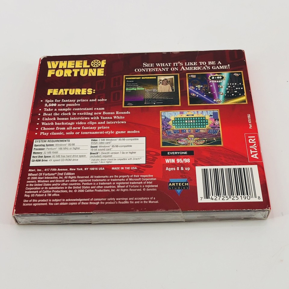 ATARI Wheel of Fortune PC 2nd Edition 2000 Win 95/98 Artech Studios Sealed | eBay