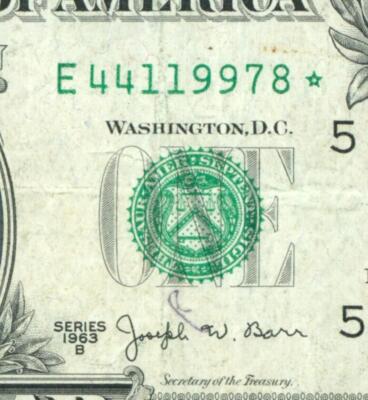 ** STAR ** $1 1963 B ((JOSEPH BARR)) Federal Reserve Note CURRENCY | eBay