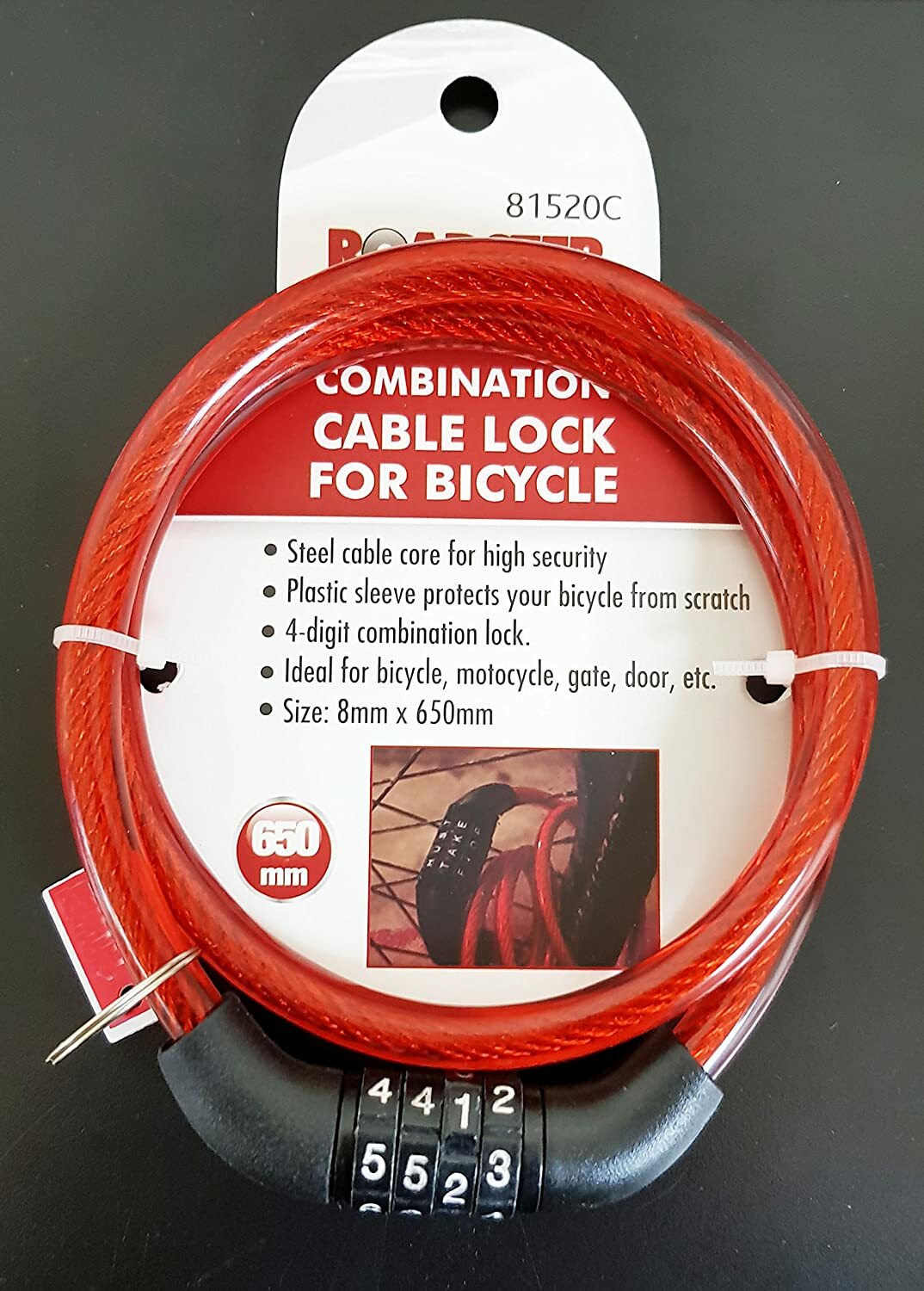 COMBINATION NUMBER CODE BIKE BICYCLE CYCLE LOCK 8MM BY 650MM STEEL ...
