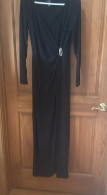 Womens Dress Evening Gown Party Formal Chaps Sequin Maxi Black Chiffon ...