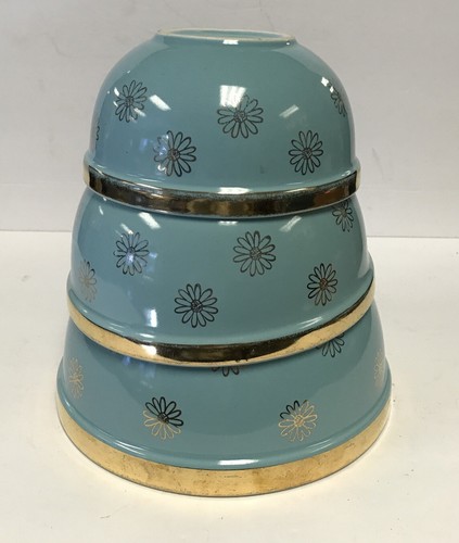 Vintage Halls Superior China 1950s Gold Daisy and Turquoise Stacking ...
