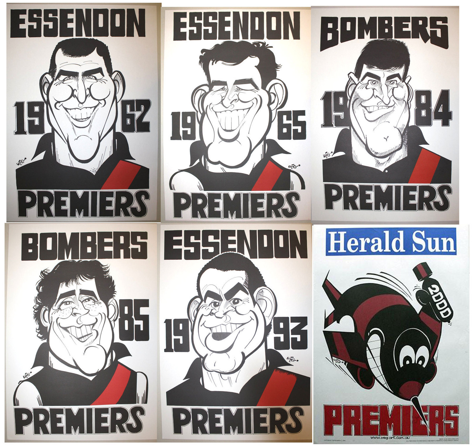 1897 - 2000 Essendon Premiers Weg posters X 16 Premiership Bombers ...