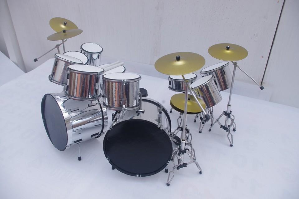 Miniature Drum Set Kit Silver Black Double Bass Drum Miniature Replica ...