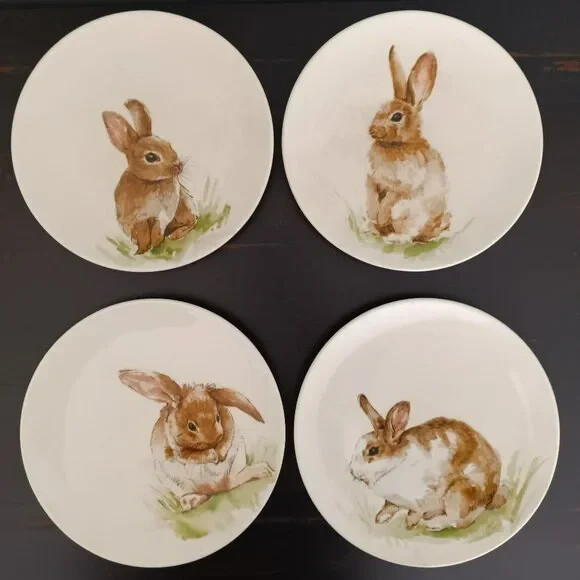 Pottery Barn Pasture Bunny Rabbit Easter Salad Plates Lot Of 4 | eBay
