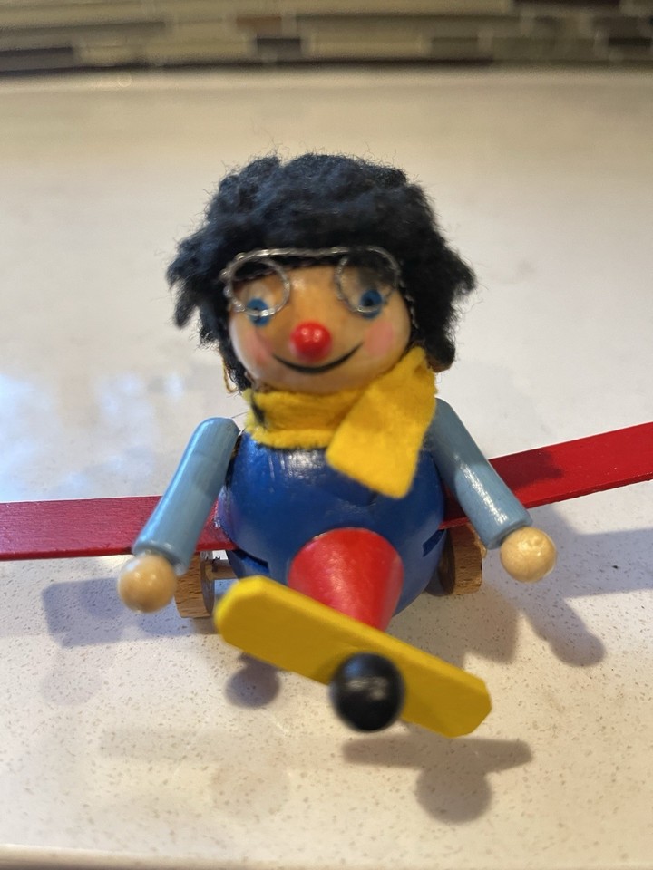 Vtg Steinbach Wooden Christmas Ornament Elf Pilot Flying Handmade in ...