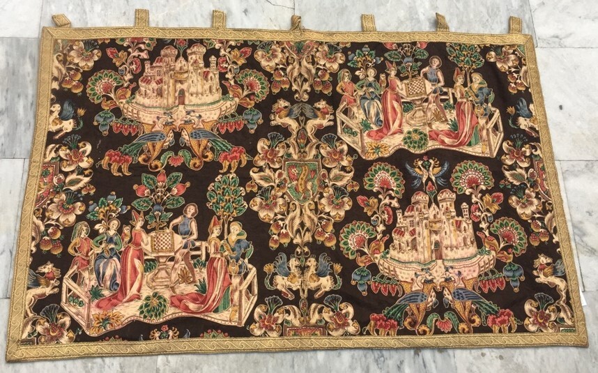 Vintage French Tapestry Goblin Applique Pictorial Medieval Wall Hanging ...