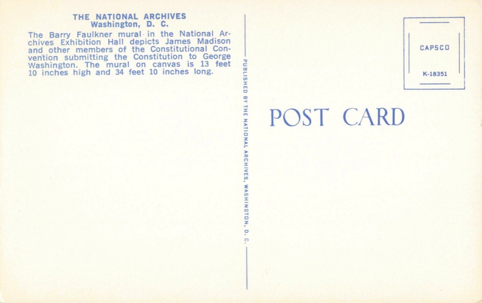 Postcard Barry Faulkner Mural National Archives Washington DC | eBay