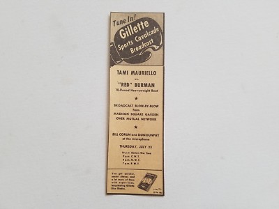 Tami Mauriello VS Red Burman Bill Corum Vs Don Dunphy 1942 Gillette ...