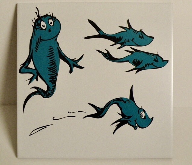 Dr. Seuss One Fish, Two Fish Vinyl Wall Decal Set Of 3 Dark Blue Petron ...