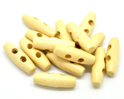 SMALL NATURAL LIGHT WOODEN TOGGLE BUTTONS, 10.7 X 25MM, 2 HOLES, CHOOSE ...
