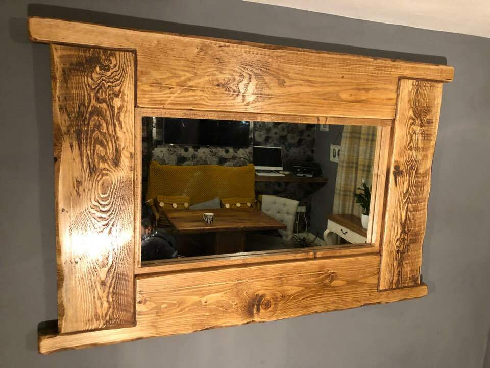 Large Reclaimed Wooden Rustic Farmhouse Mirror Light Oak