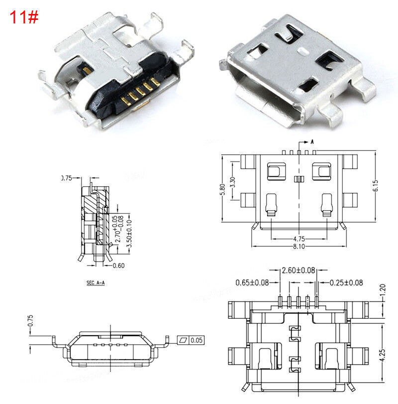 Mini Micro USB Type-B 5P Female Sockets DIP/SMT/SMD 5 Pin Jack ...