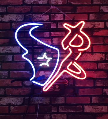 Texans and Rocket Neon Signs Light For Man Cave Artwork 19" Gift | eBay