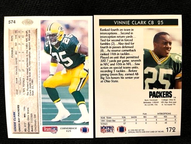 NFL - Vinny Clark 1992 Upper Deck & 1992 Pro Set Football - Packers | eBay