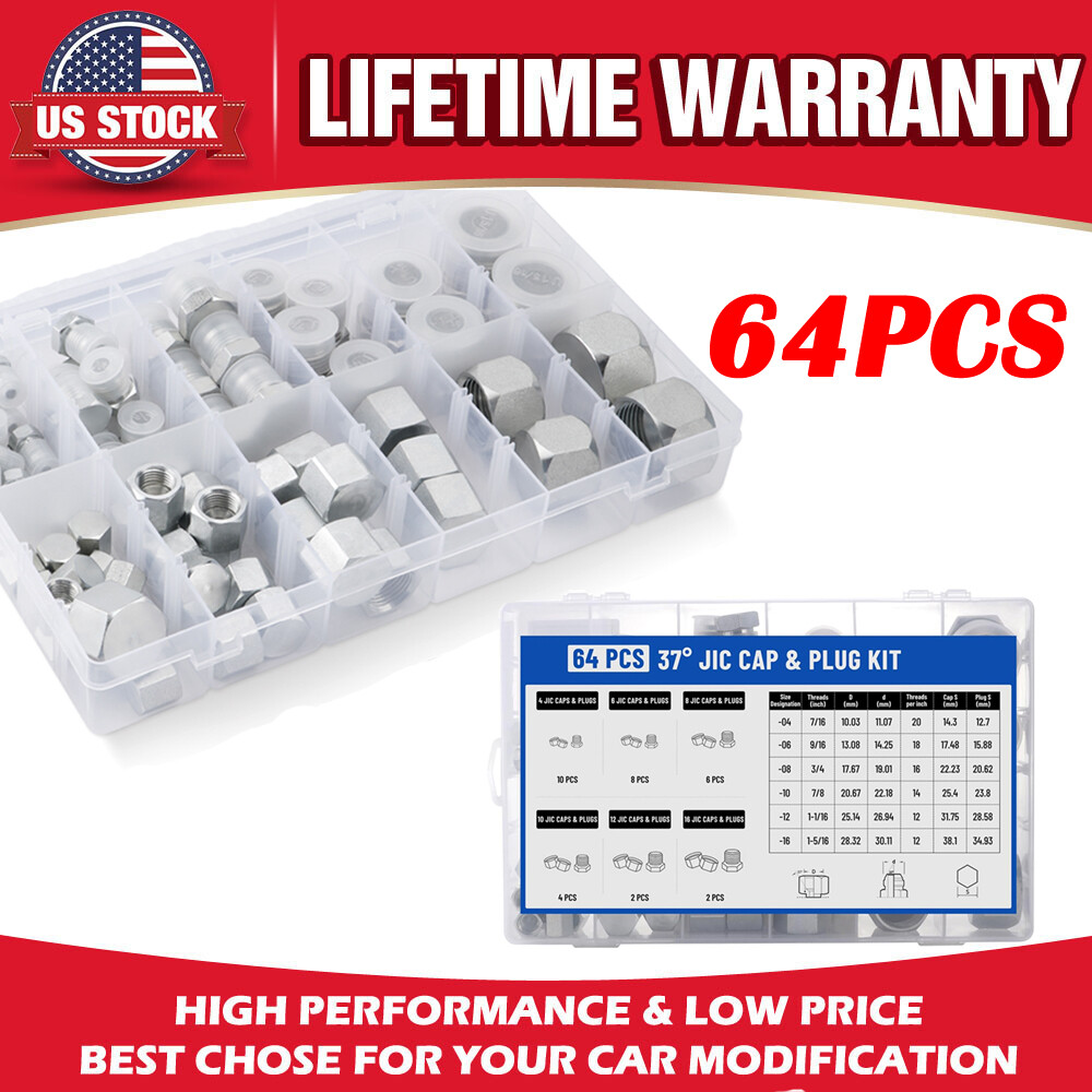 64Pcs JIC 37° Flare Thread Cap&Plug Kit,37 Degree JIC Cap and Plug ...