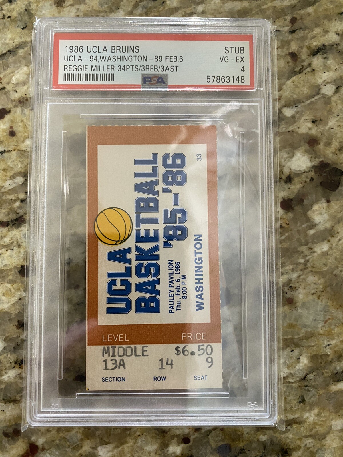 1986 UCLA Washington PSA 4 Ticket Stub Reggie Miller 34 Points 3 reb ...