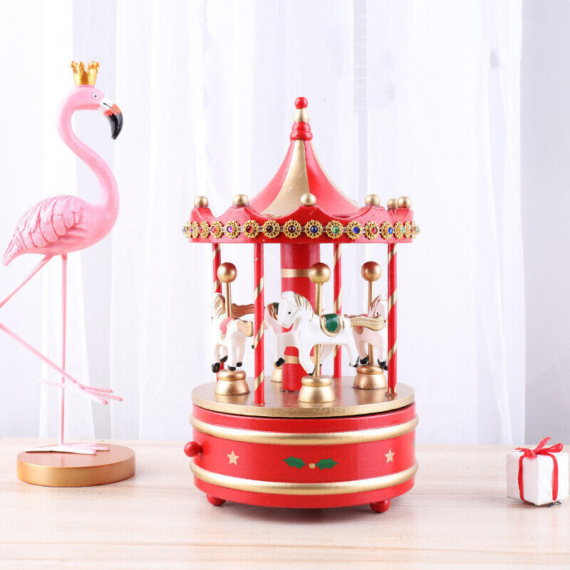 Christmas Gift Wooden Music Box Vintage Carousel Home Decoration ...